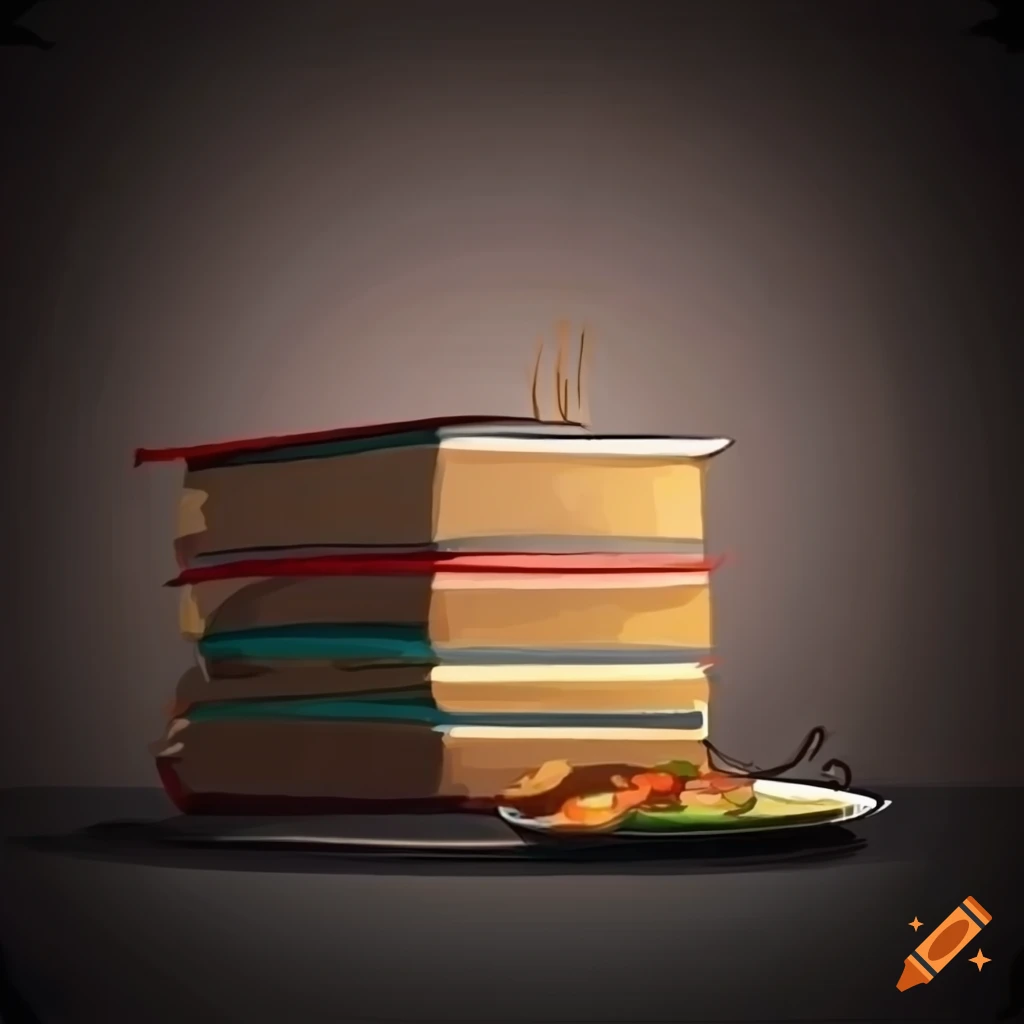 Sketch of a book with a lunch tray on Craiyon