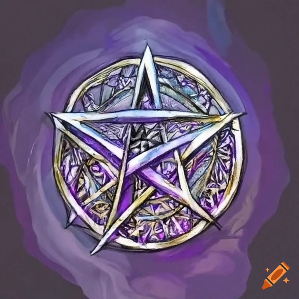Pentagram design in white, gold, black, blue, and purple colors on Craiyon