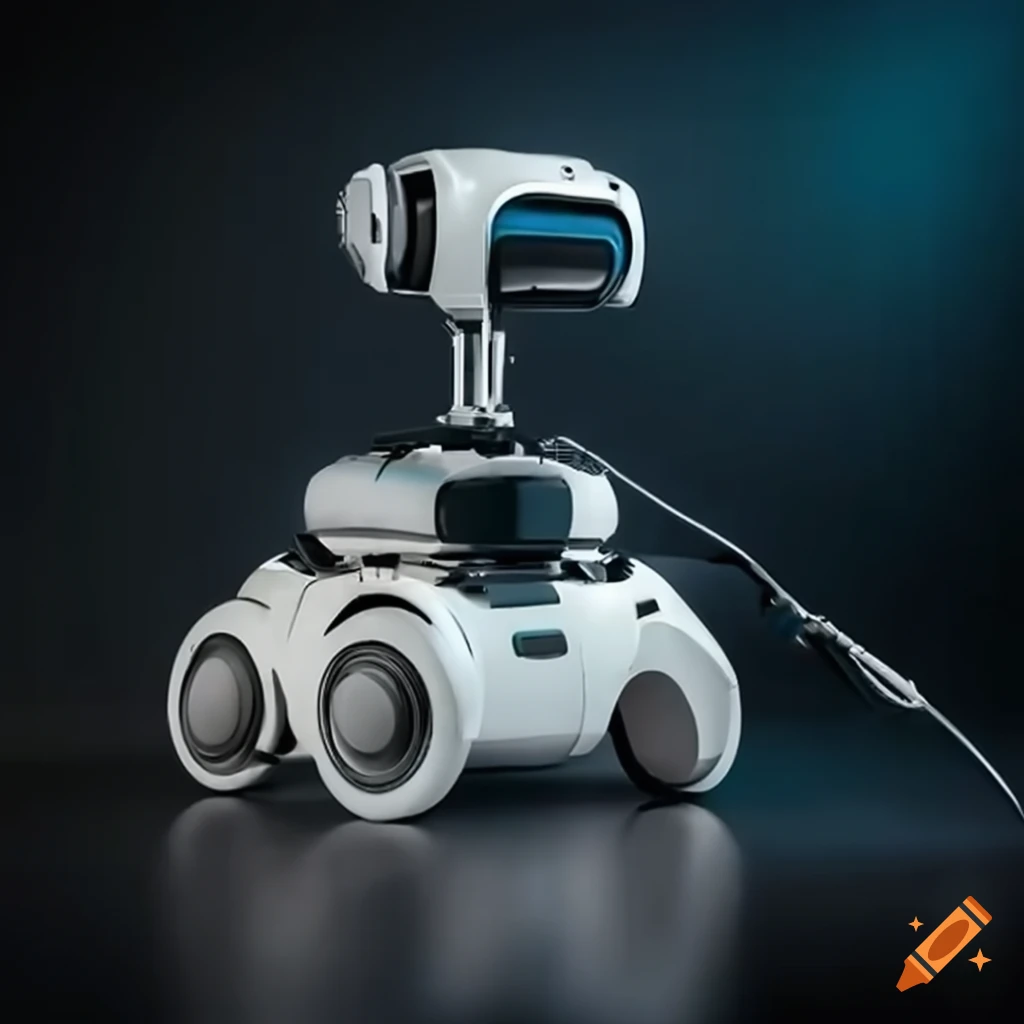 Futuristic cleaning robot with multiple mops in a modern setting on Craiyon