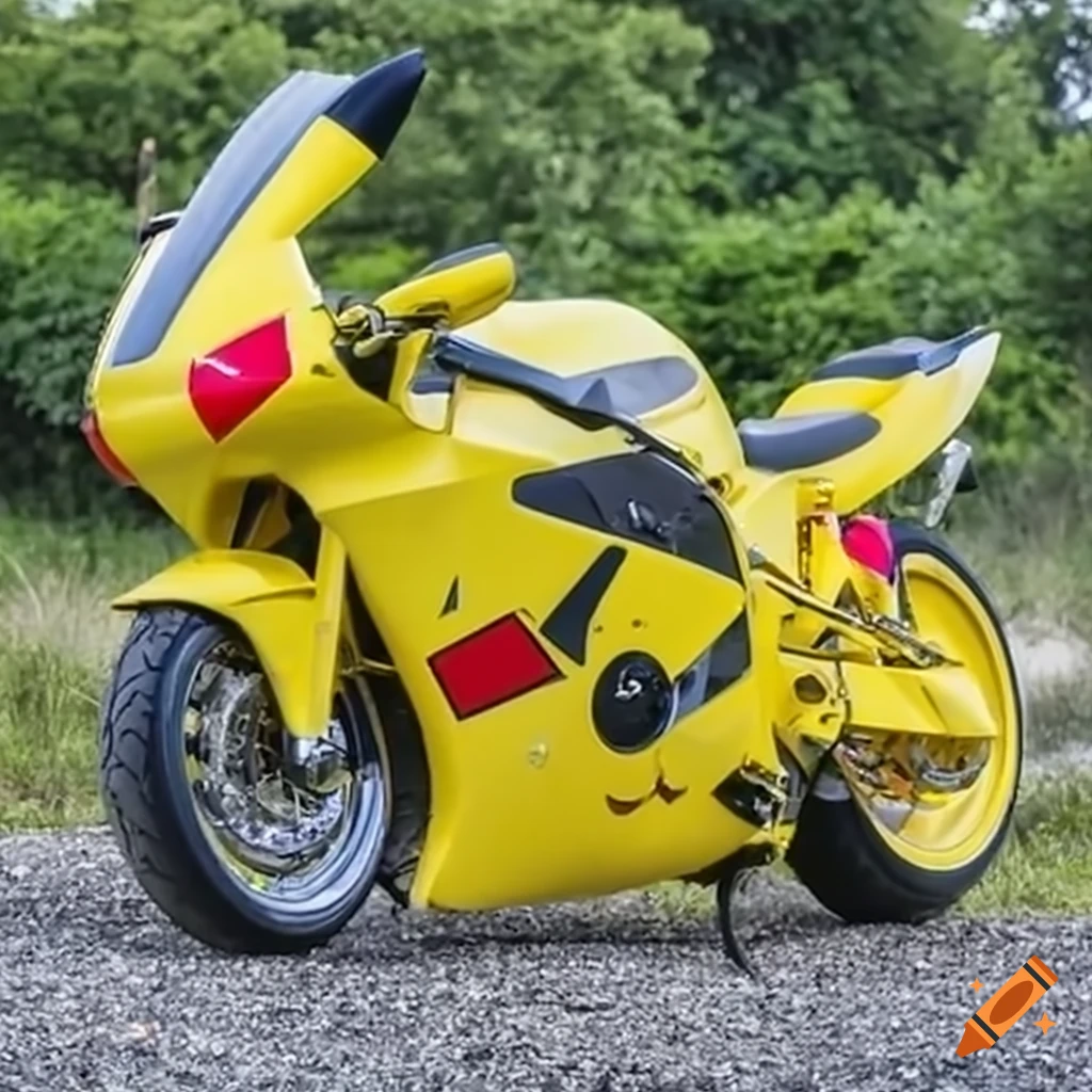 Pikachu motorcycle with pikachu ears in pikachu yellow color on Craiyon