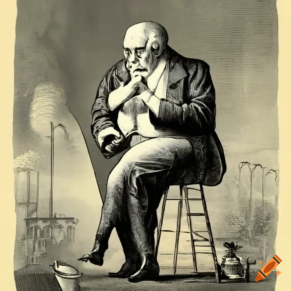 Dramatic illustration depicting the rise of corporate business in late ...