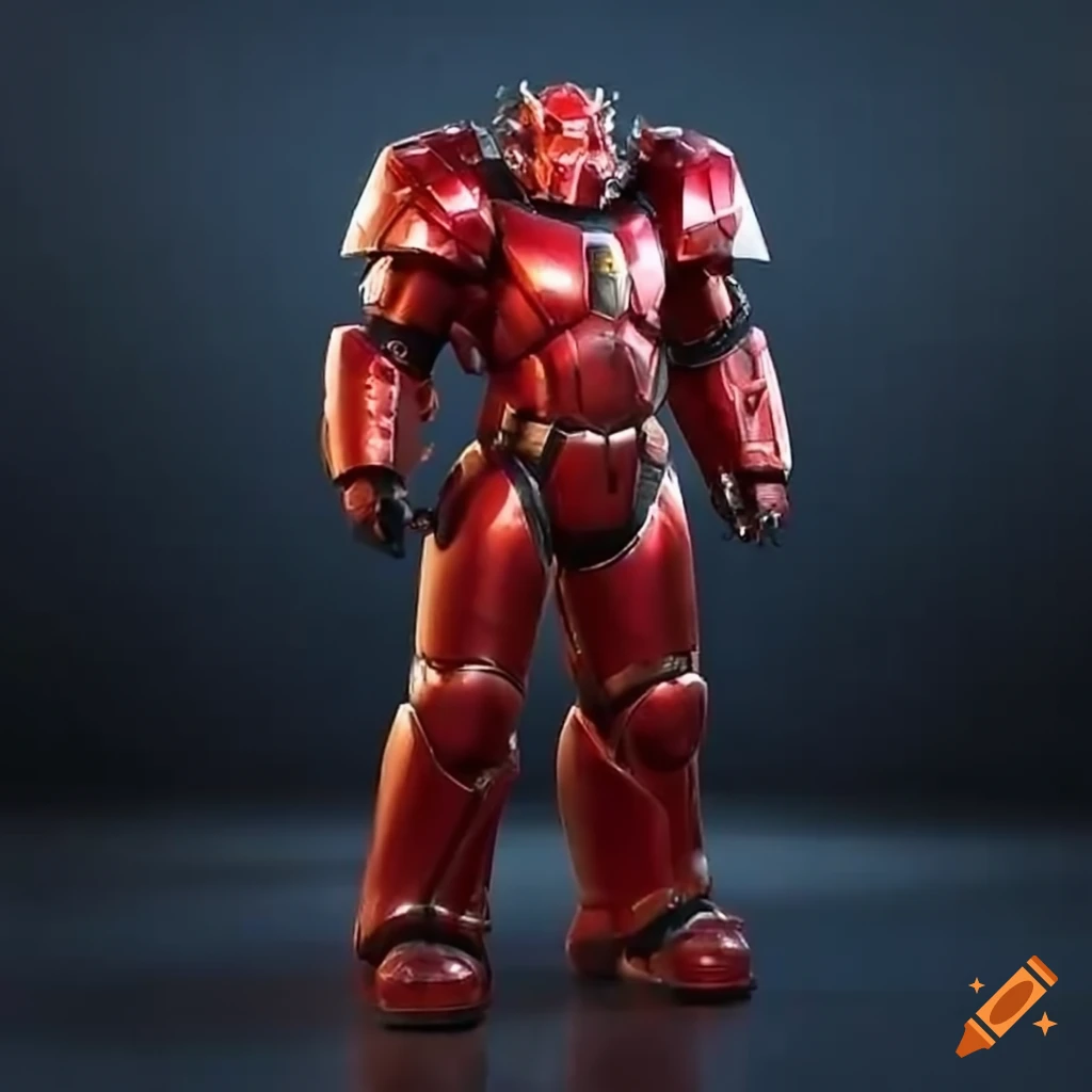 Full body power armor made of red crystals on Craiyon