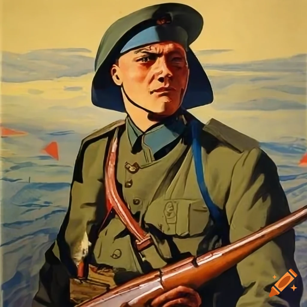 Russian soldier in combat with an Austrian soldier in a WW1 propaganda ...