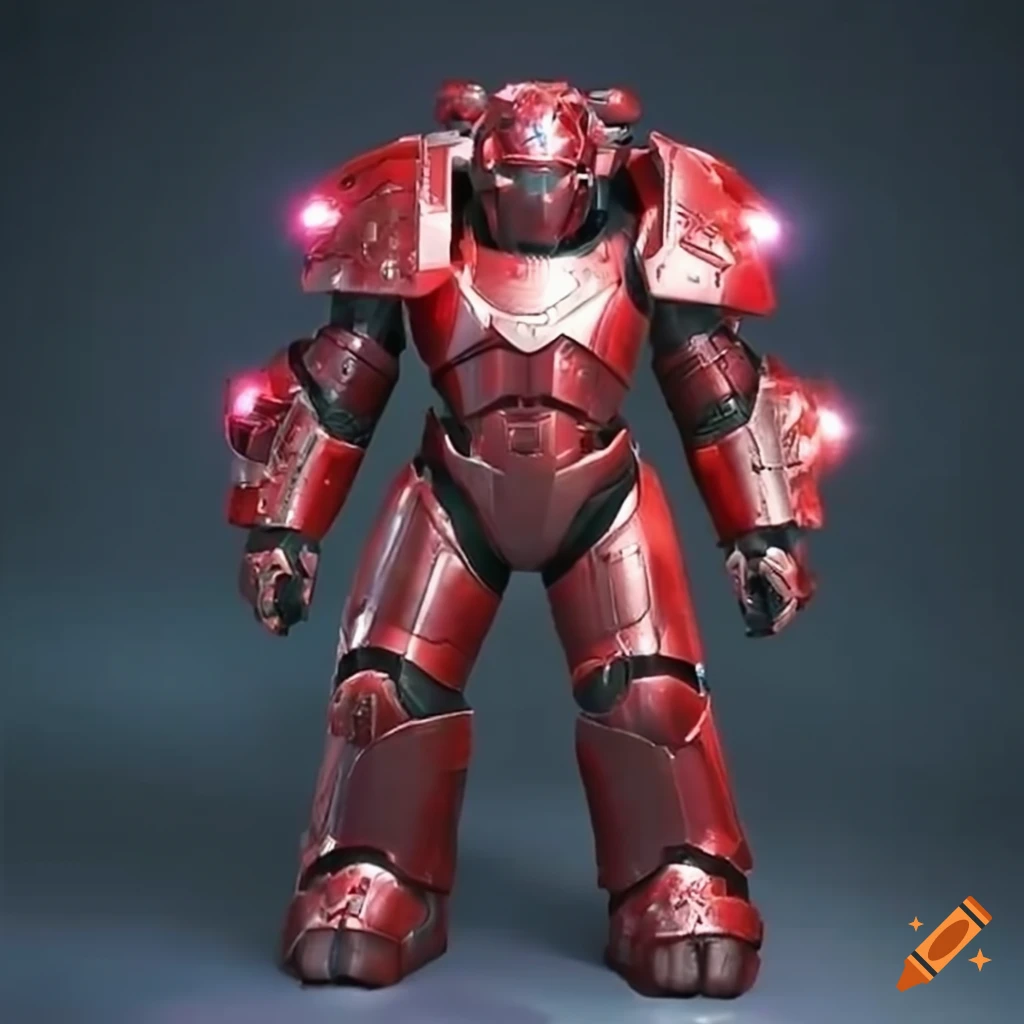 Full body power armor made of red crystals on Craiyon