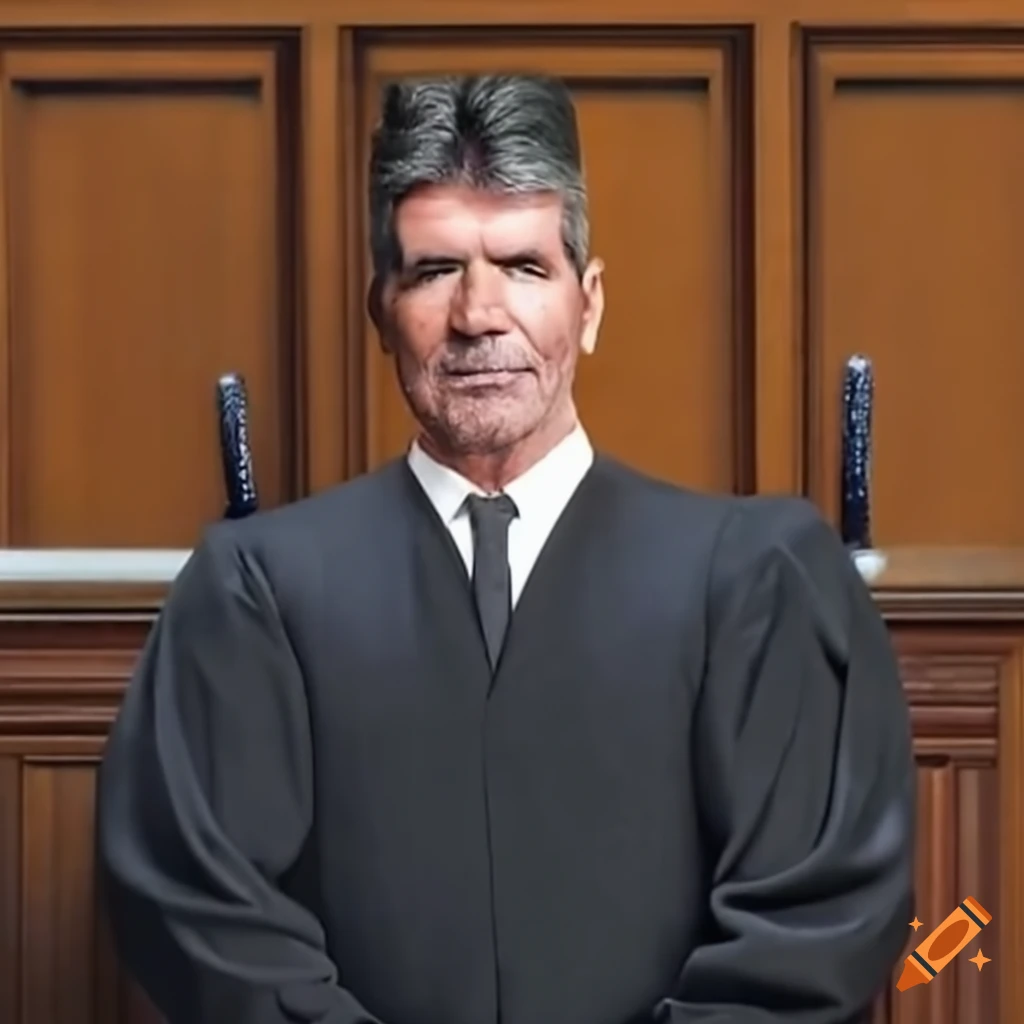 Simon cowell in a courtroom judge role on Craiyon