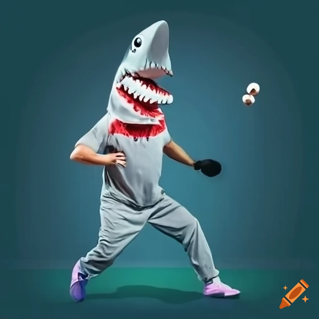 Man in shark costume playing baseball on Craiyon