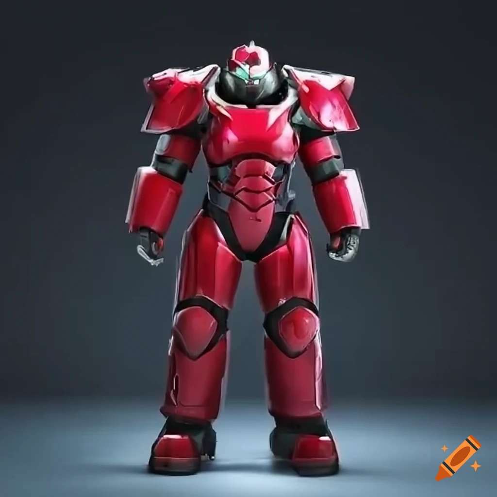 Full body power armor made of red crystals on Craiyon
