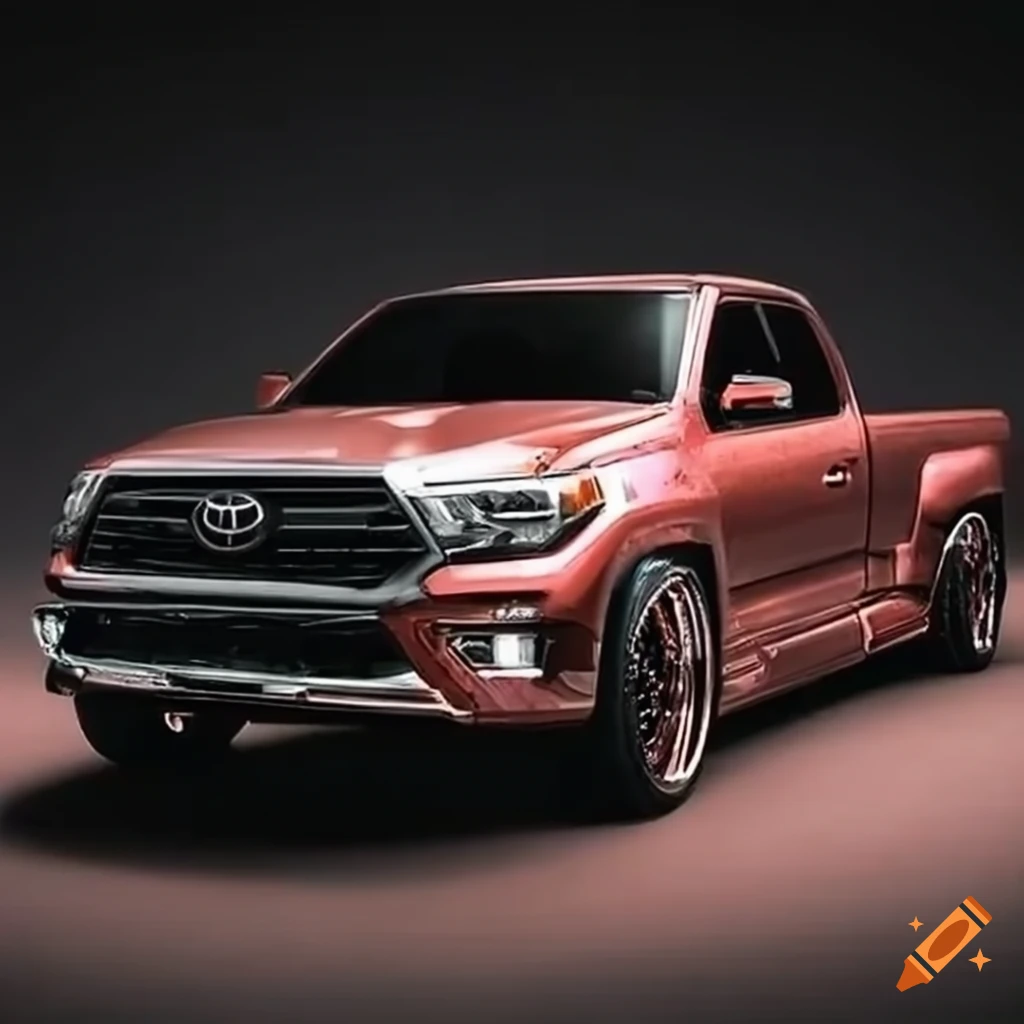 Customized low-riding toyota pickup with chrome wheels on Craiyon
