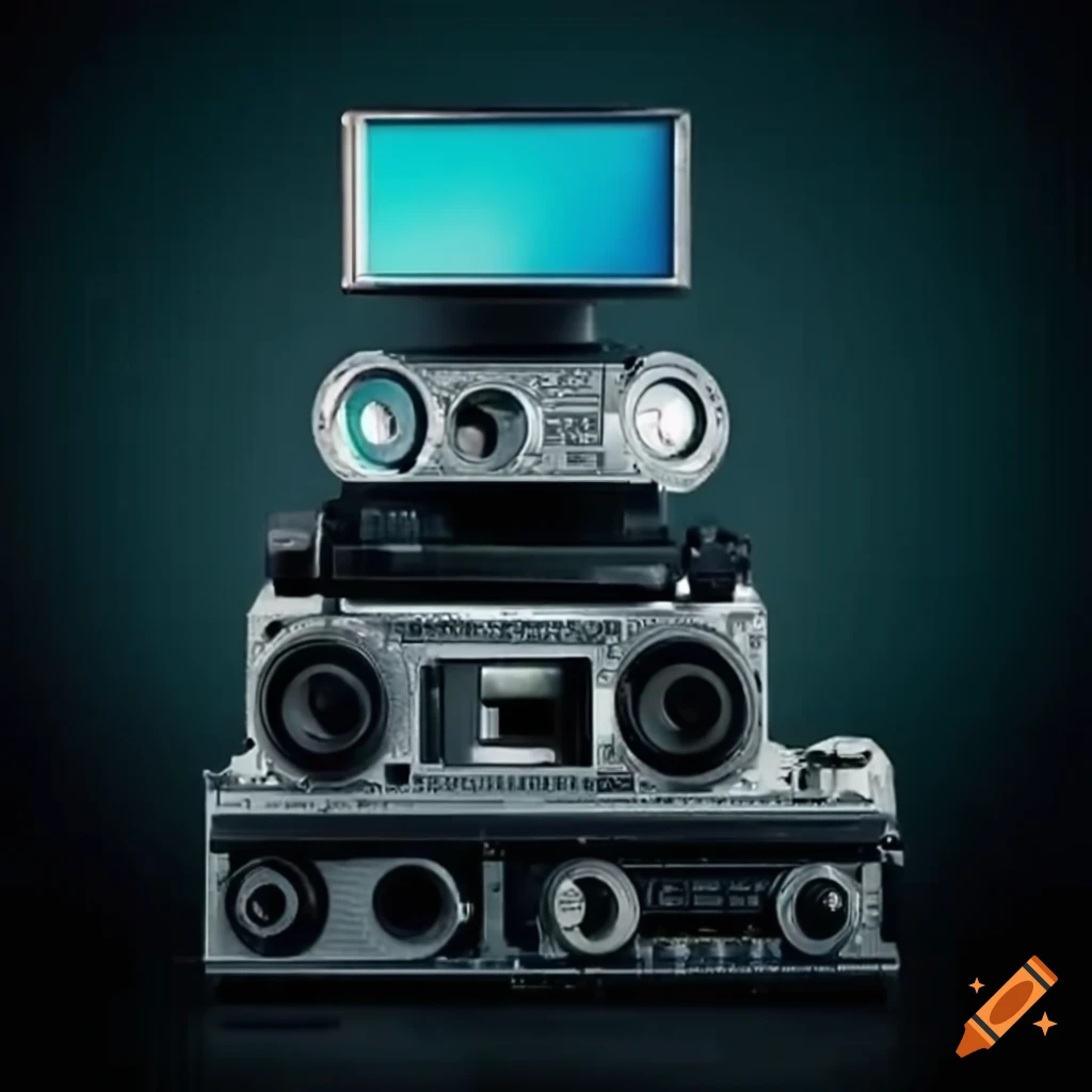 Old video audio recording system with camera and tapes on Craiyon