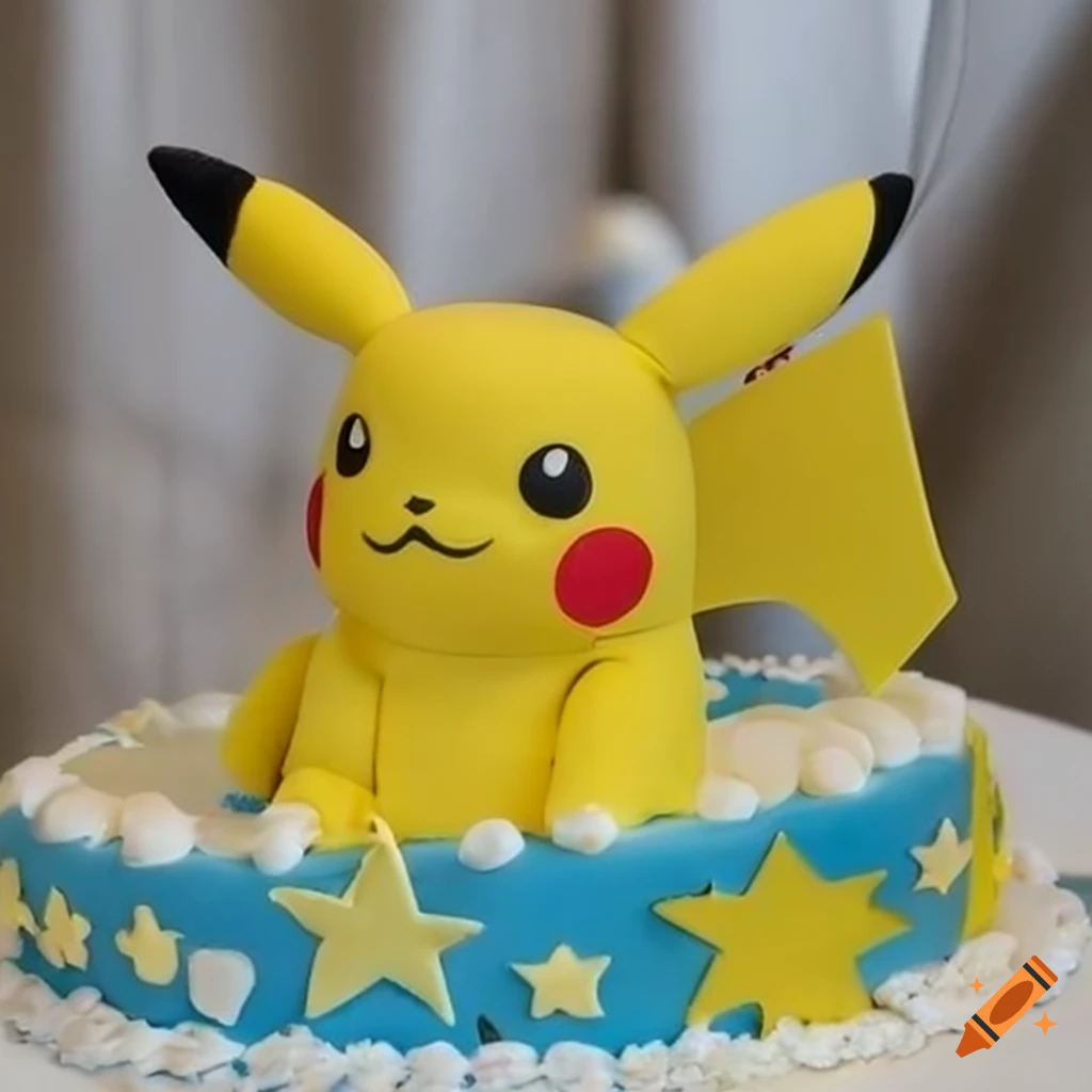 Pikachu themed birthday cake captured professionally on Craiyon