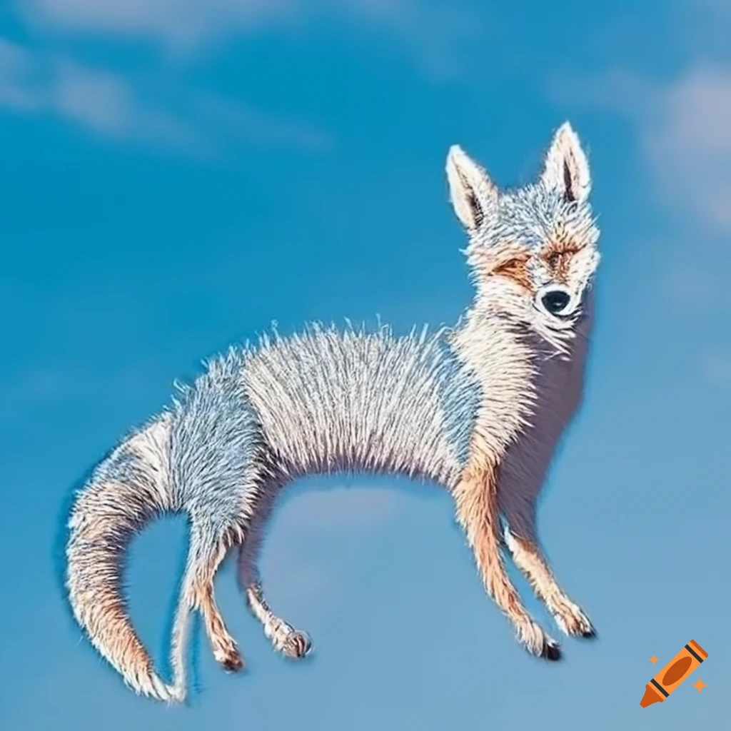 Sky-blue flag with elegant silver fox embroidery on Craiyon