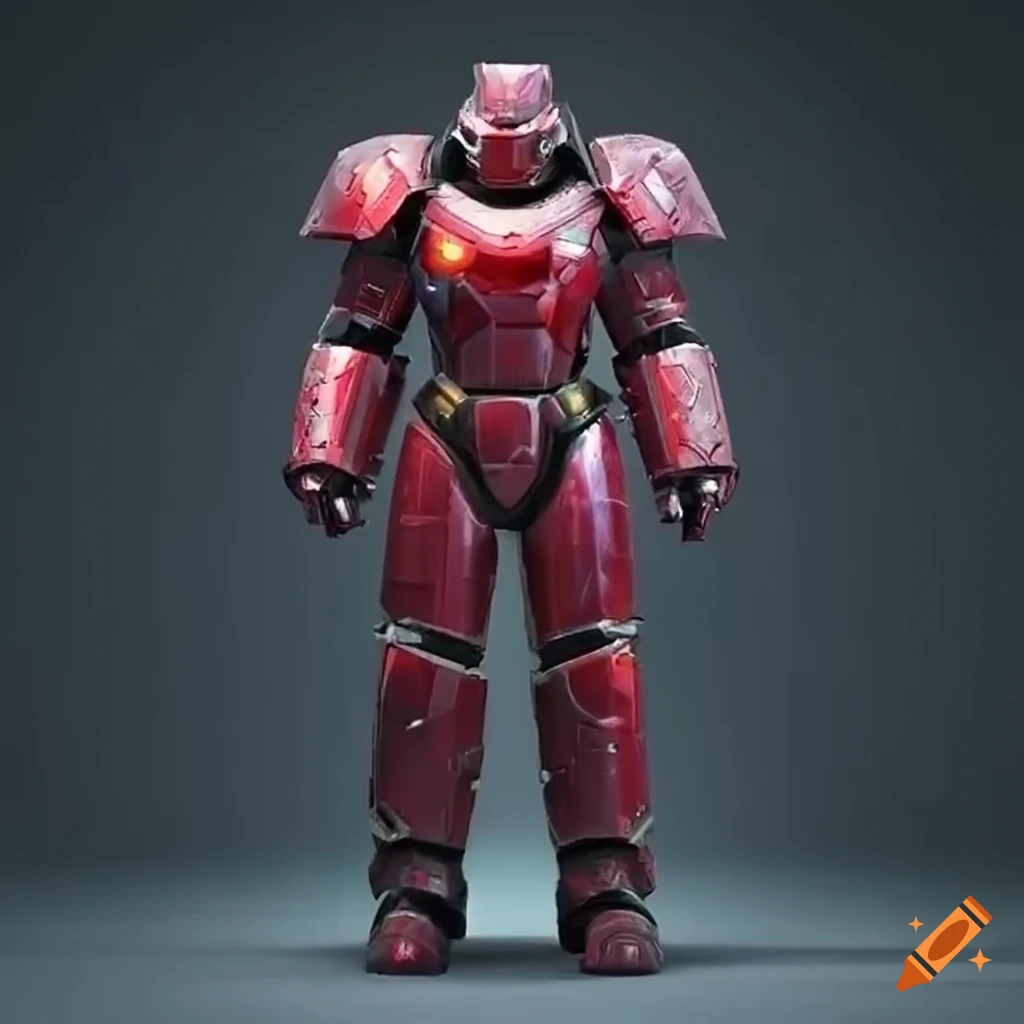 Full body power armor made of red crystals on Craiyon