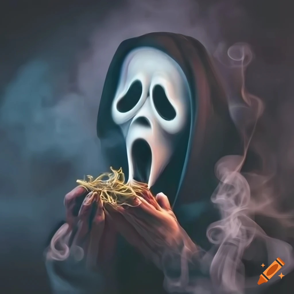 Ghostface in dark fantasy style with cannabis smoke and cigarette on ...