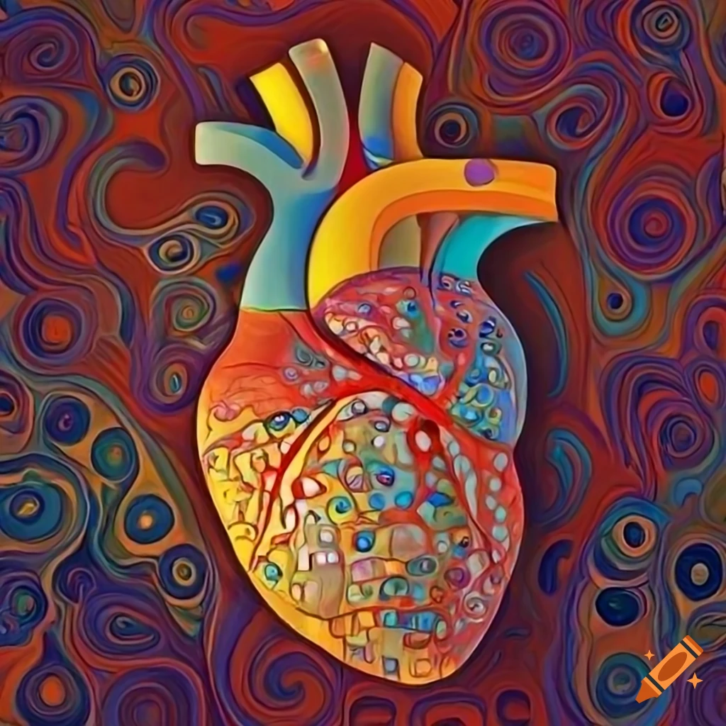 Anatomical heart on abstract klimt-style background on Craiyon