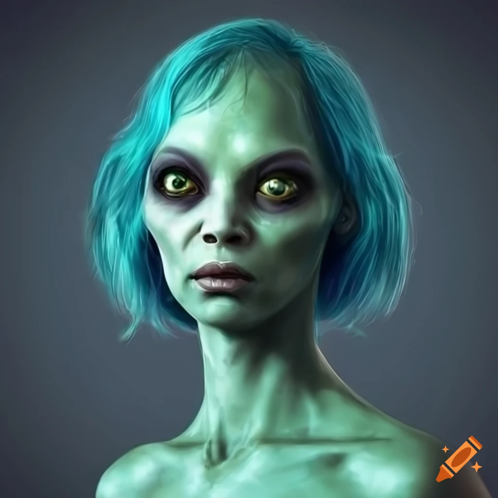 Two humanoid alien women in a unique pose on Craiyon