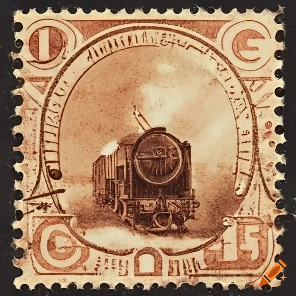 Vintage sepia-toned railway postage stamp with locomotive number 1 on ...