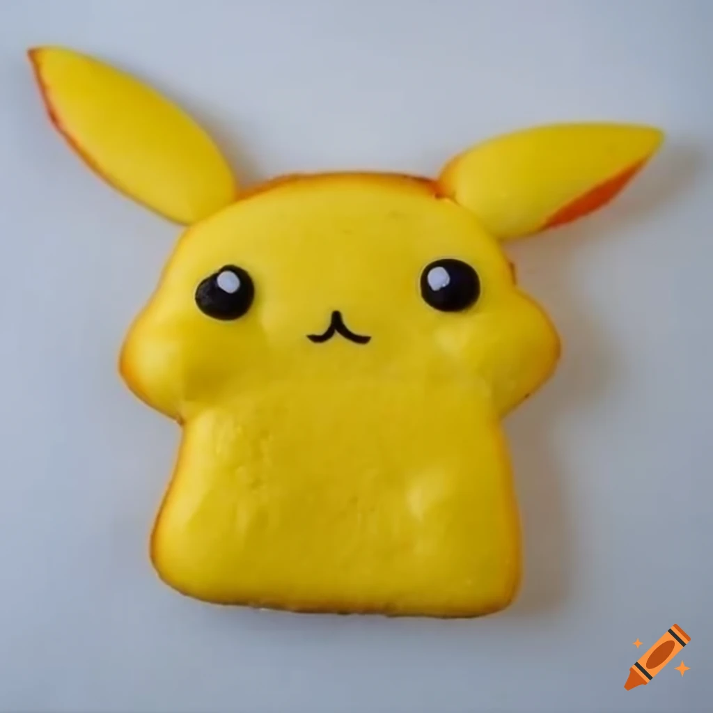 Pikachu-shaped bread on a table on Craiyon