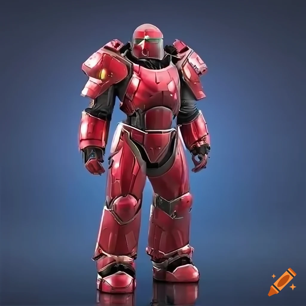 Full body power armor made of red crystals on Craiyon