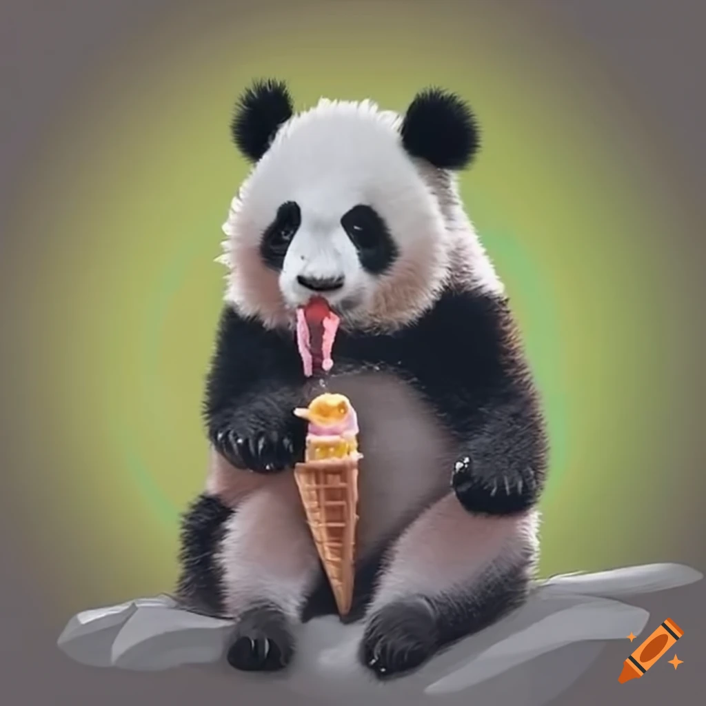 Baby panda enjoying an ice cream cone on Craiyon
