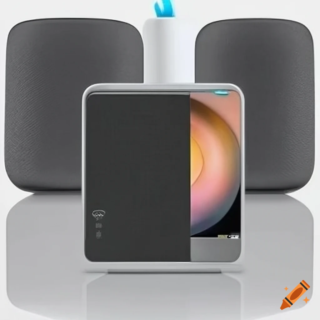 Modern apple home speaker with touchscreen for music control on Craiyon