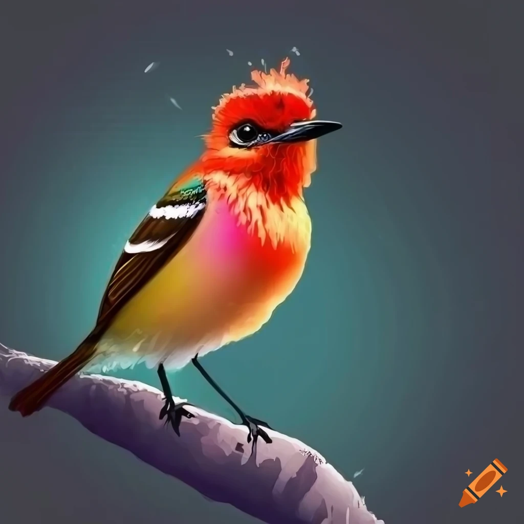 Intricately detailed fantasy illustration of a vermillion flycatcher ...
