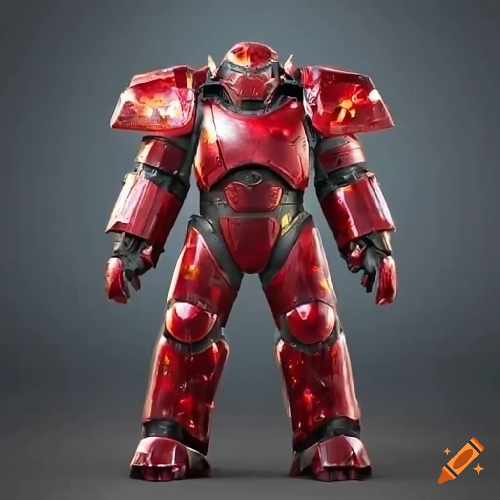 Full body power armor made of red crystals on Craiyon