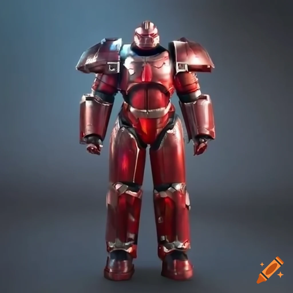 Full body power armor made of red crystals on Craiyon