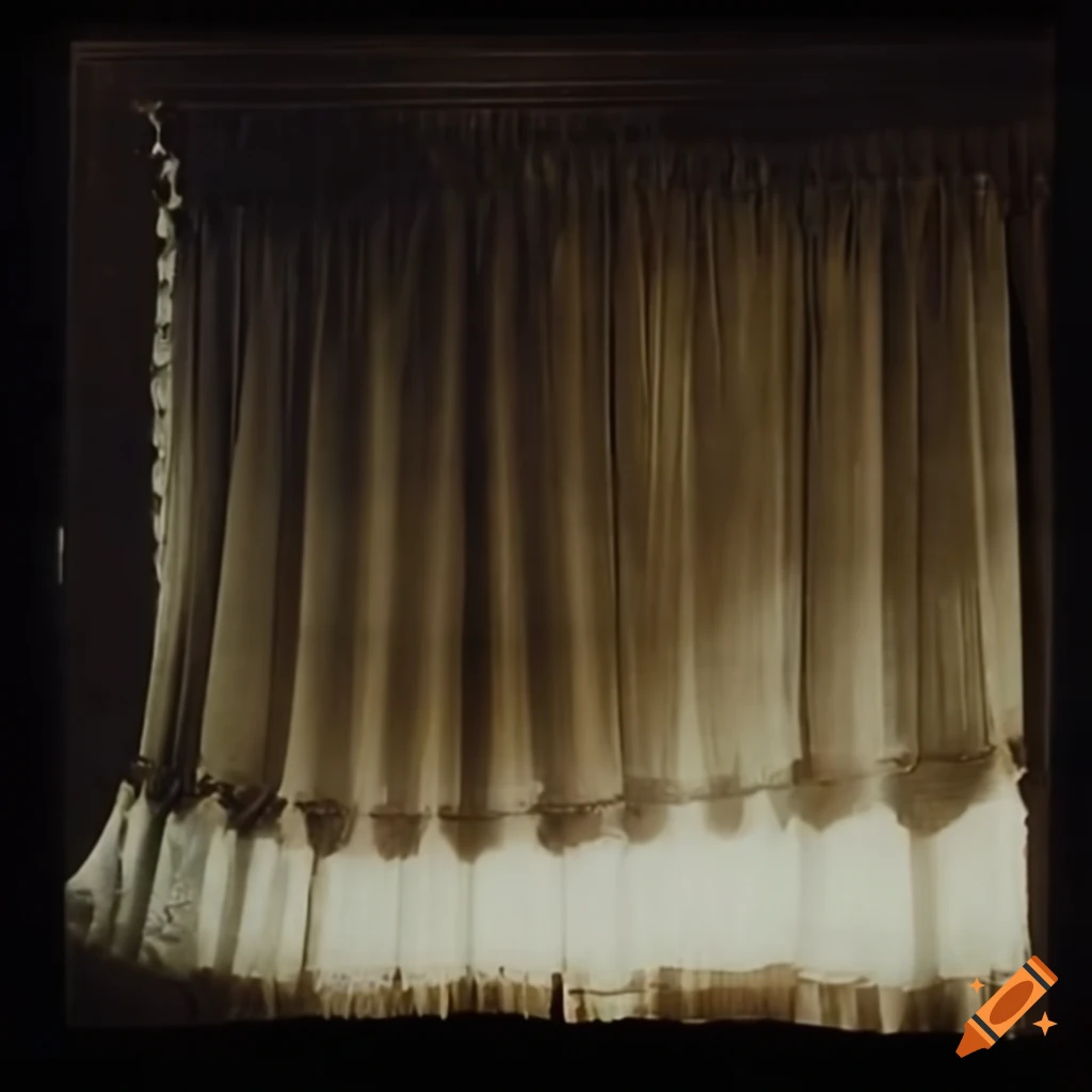 Vintage chandelier curtains with a pattern in an old film look on Craiyon