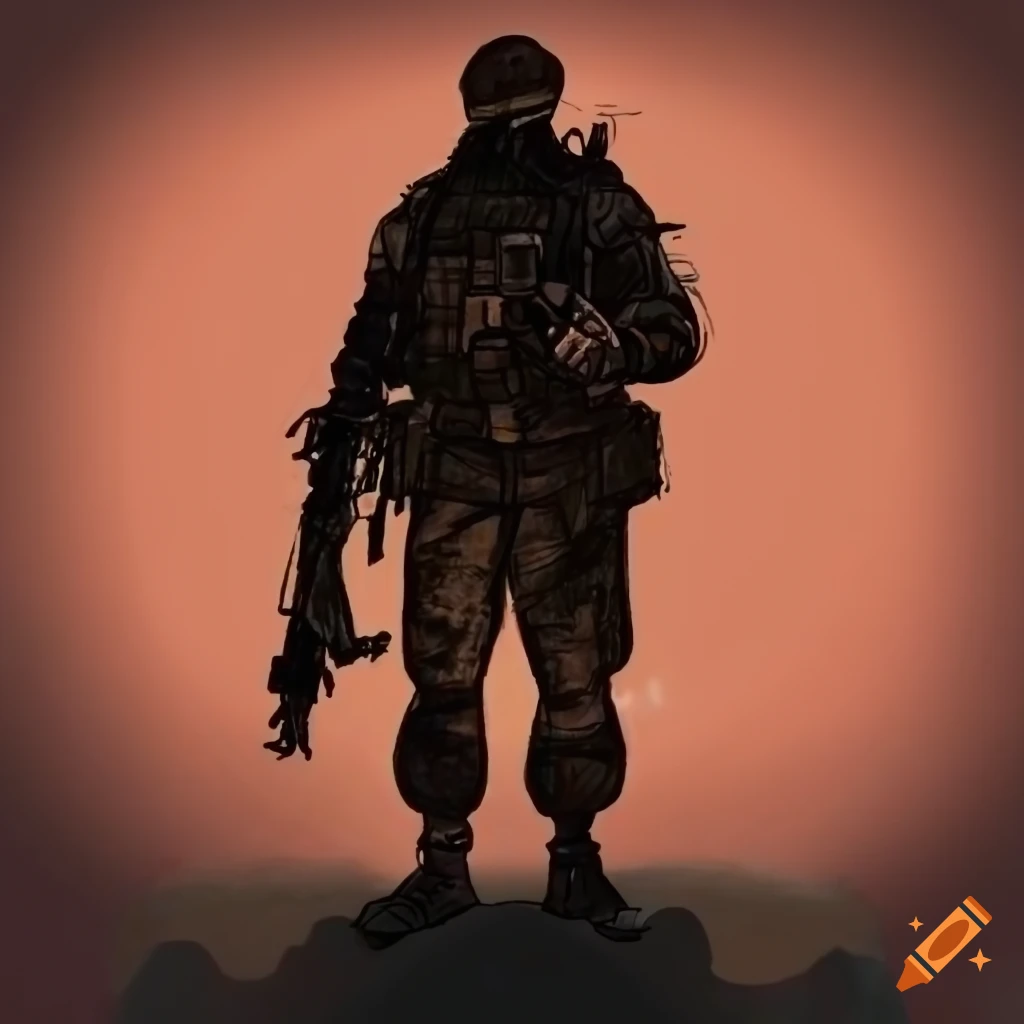 Detailed drawing of a standing soldier for a logo on Craiyon