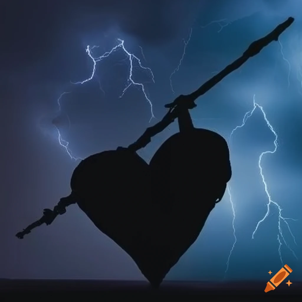 Silhouette of a ninja heart in a thunderstorm on Craiyon