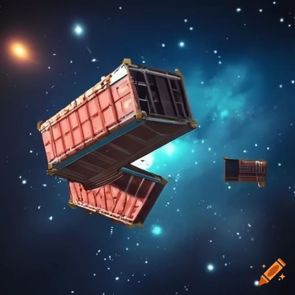 Containers floating in space on Craiyon
