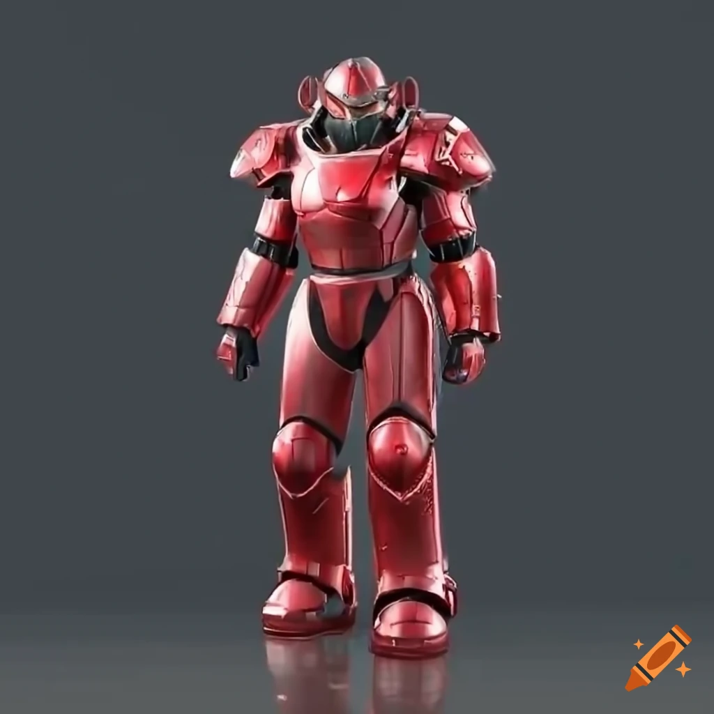 Full body power armor made of red crystals on Craiyon