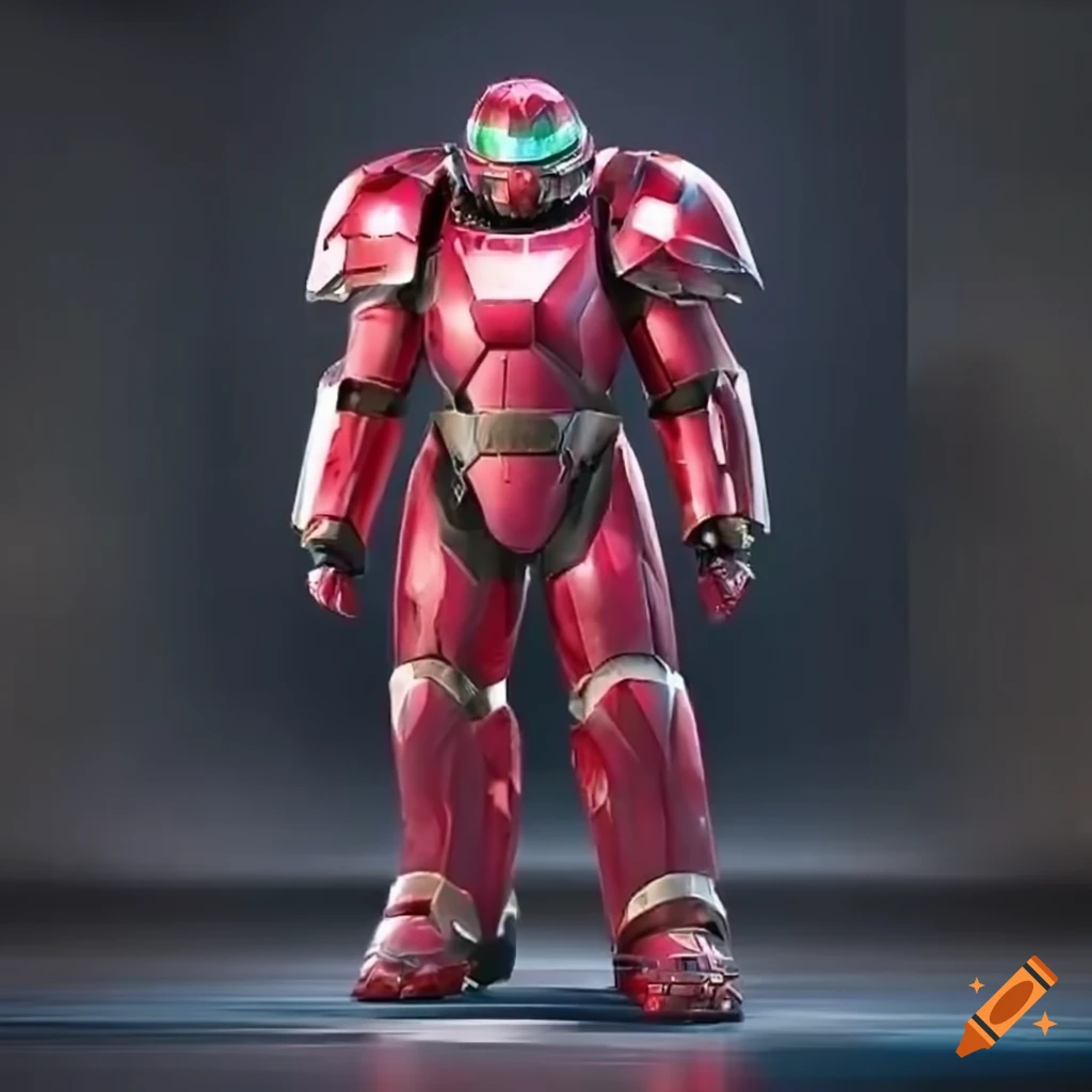 Full body power armor made of red crystals on Craiyon