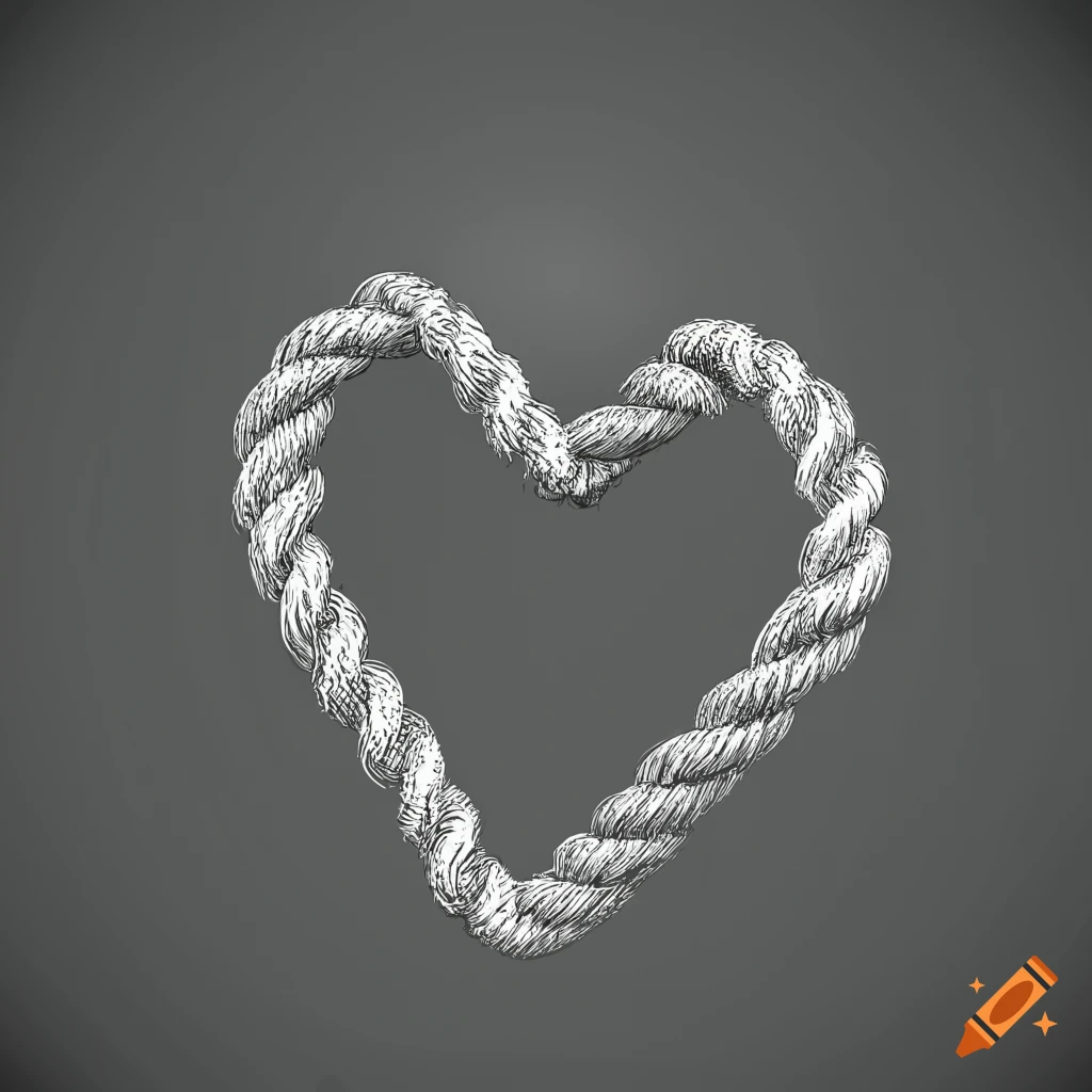 Black and white thick rope heart with empty center illustration on Craiyon