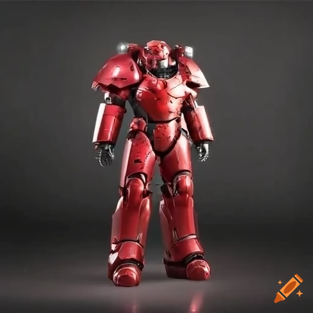 Full body power armor made of red crystals on Craiyon