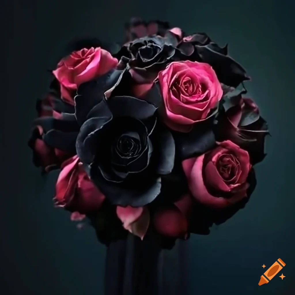 Bouquet of black and pink roses on Craiyon