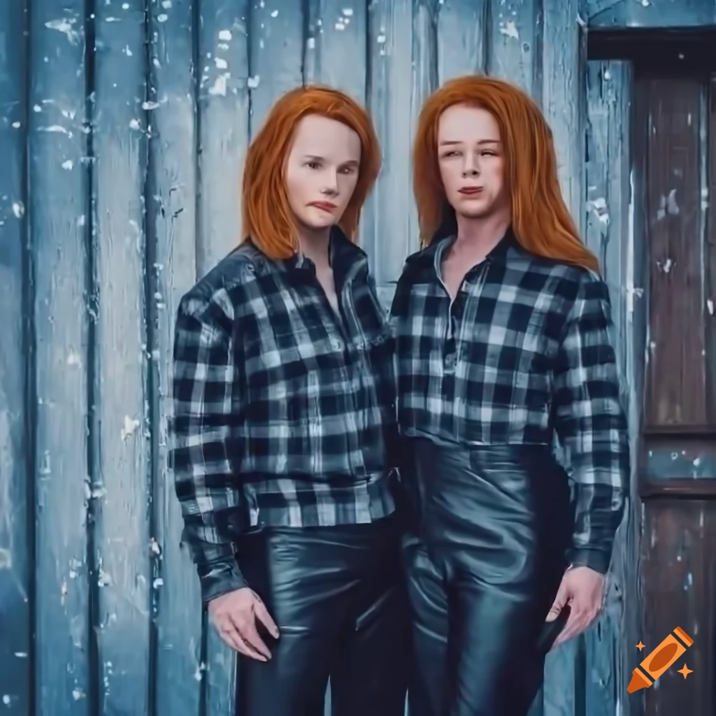 Ginger twins in country-plaid-shirt and highwaist-black-leather ...