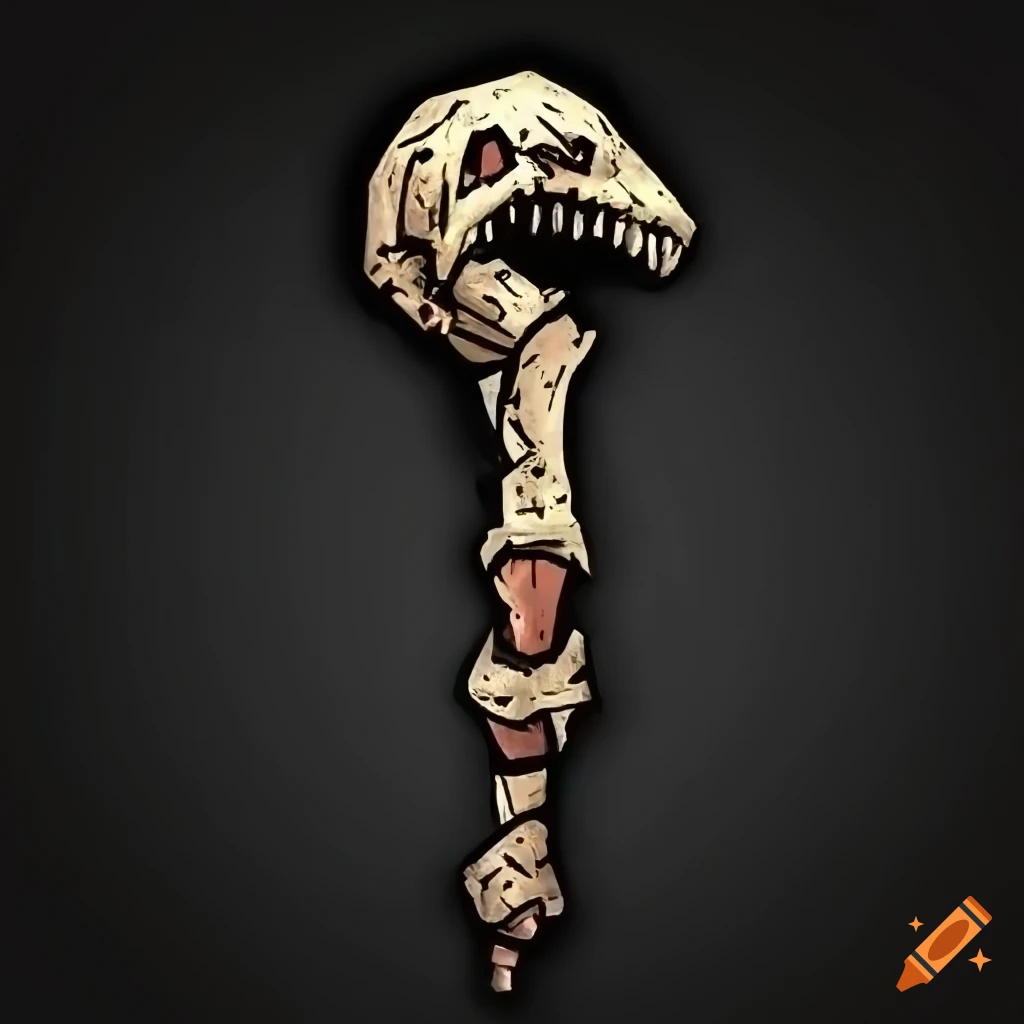 Darkest Dungeon-style magic staff made of bone with a dinosaur design ...