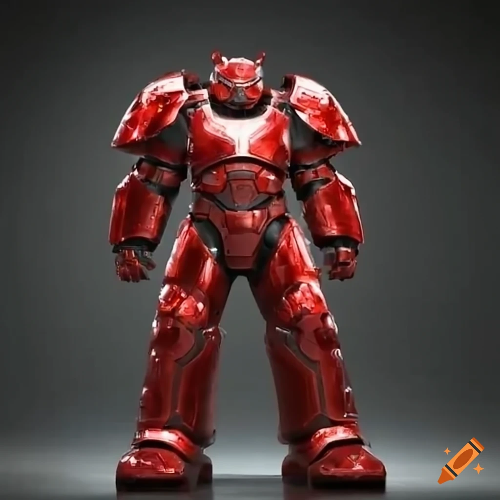 Full body power armor made of red crystals on Craiyon