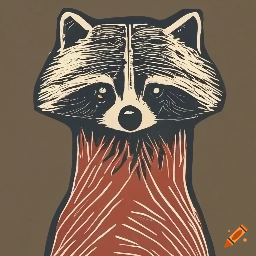 Raccoon in linocut style on Craiyon