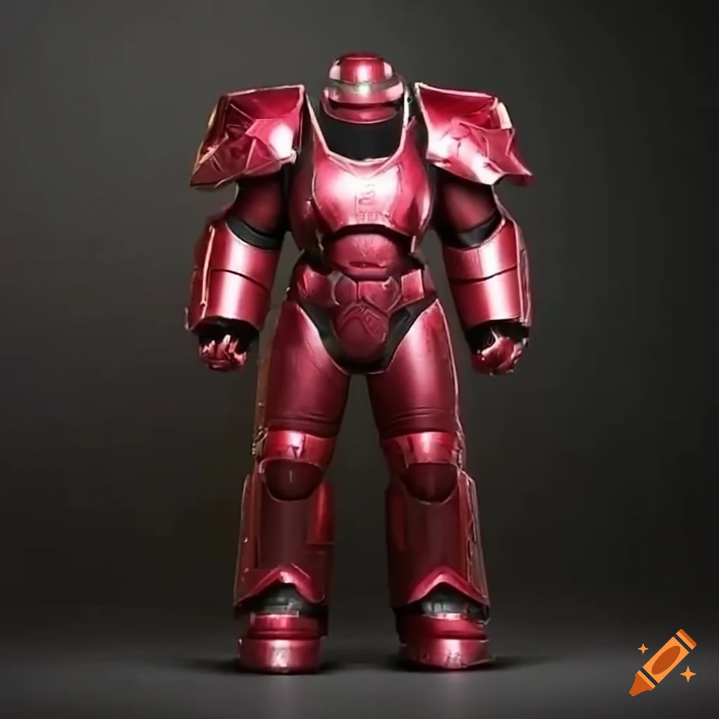 Full body power armor made of red crystals on Craiyon