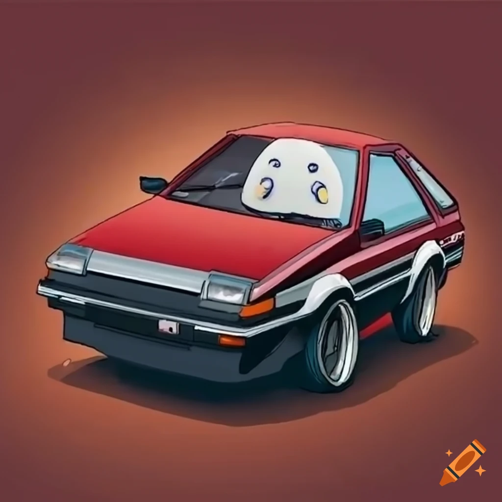 Cartoon ghost driving an ae86 trueno on Craiyon
