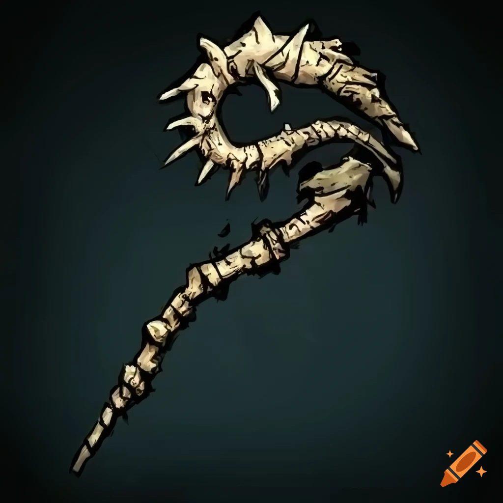 Darkest dungeon style magic staff made of bone in a dinosaur design on ...