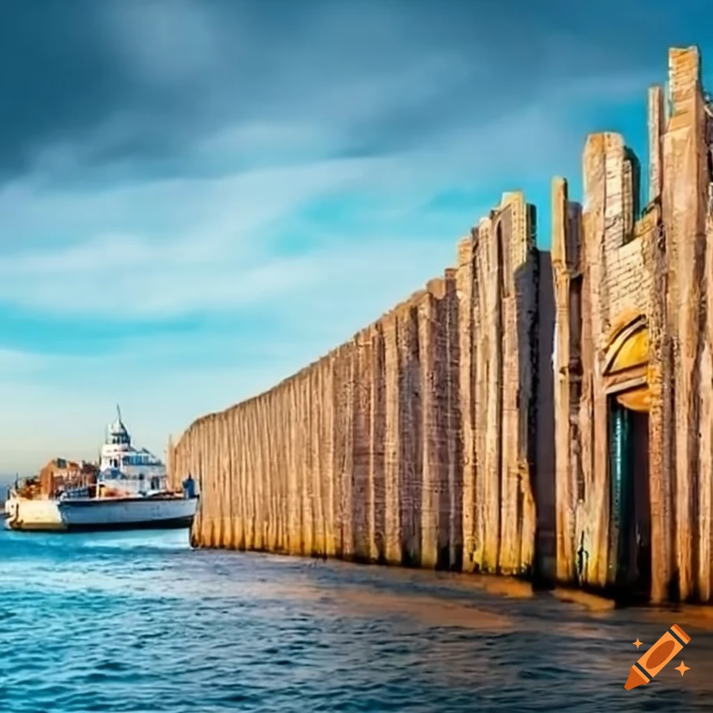 Palisade walls being built around a 19th century port town on Craiyon