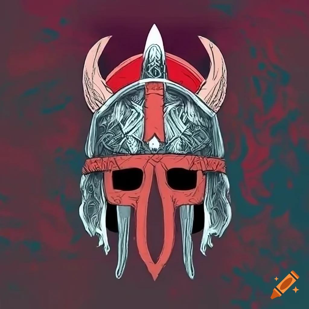 Striking viking helmet design with bold red colors on Craiyon
