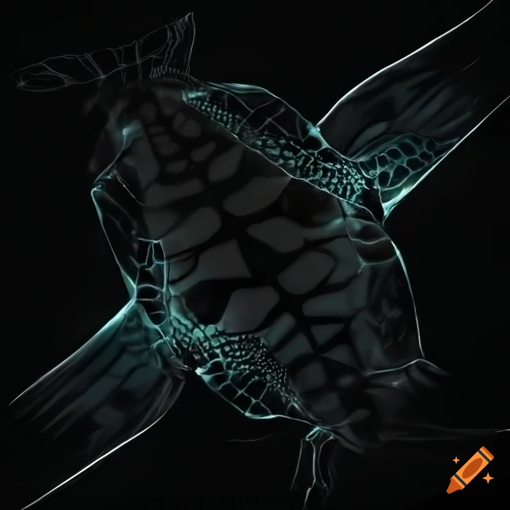 Geometric and abstract black turtles in a dark setting on Craiyon