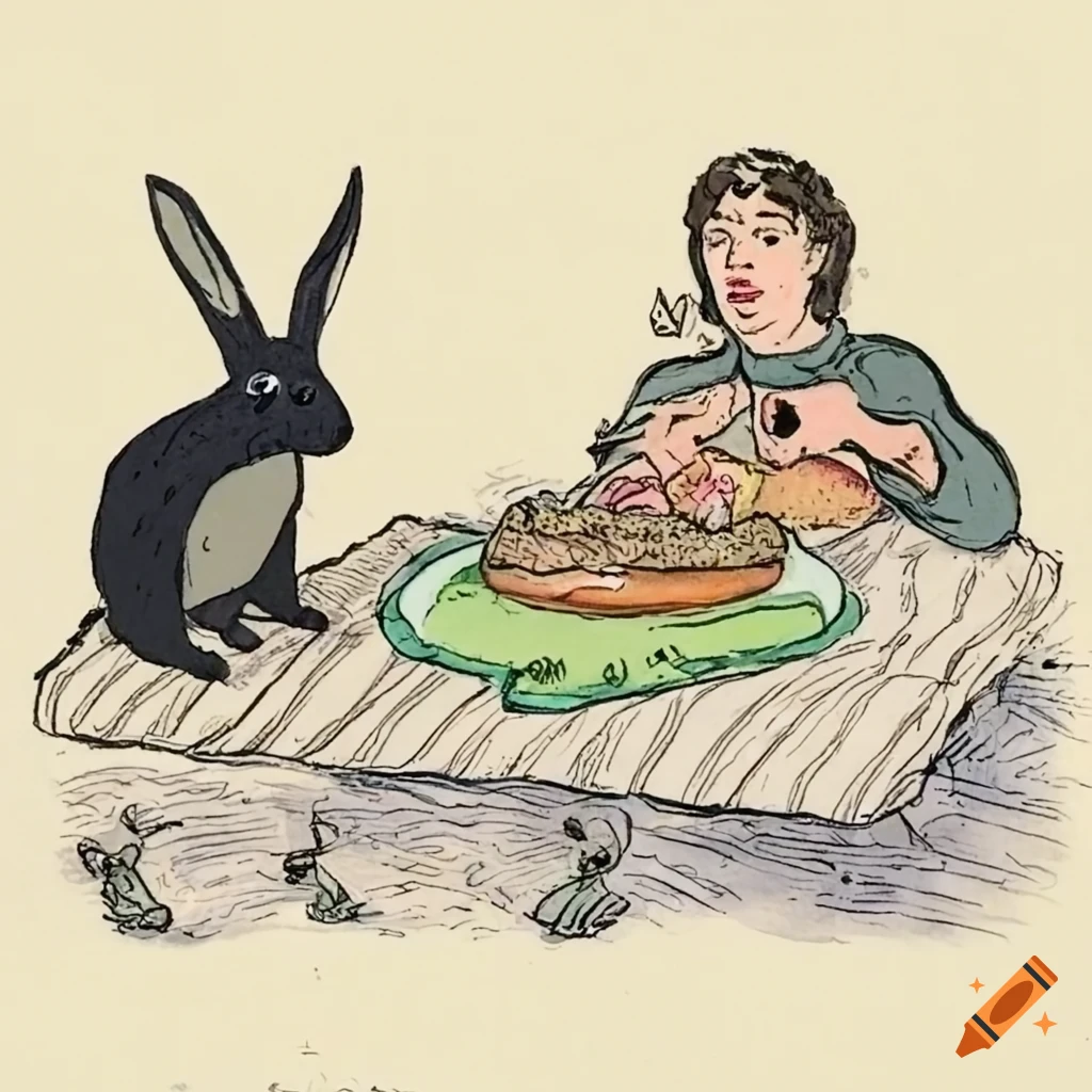 Oscar Wilde and two black rabbits enjoying a picnic in Quentin Blake's ...