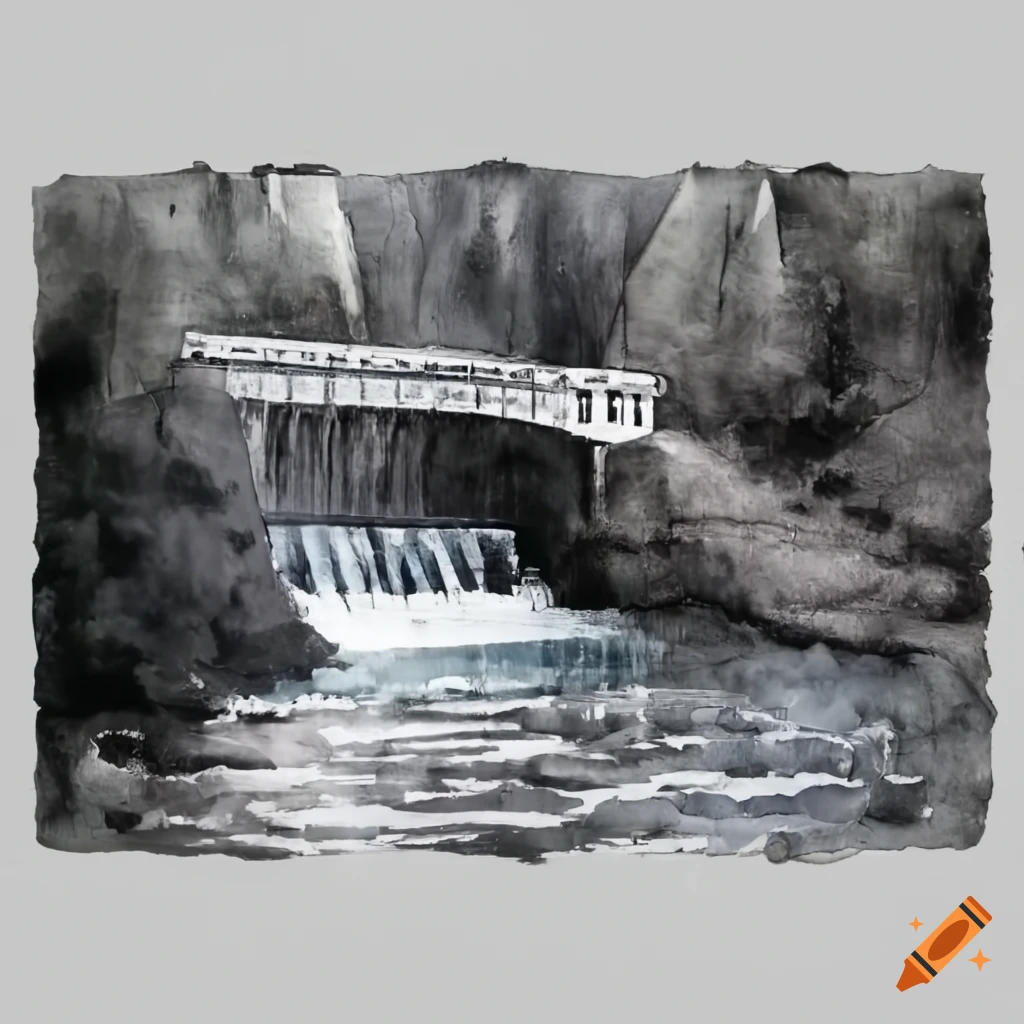 Micro hydro electric power plant dam on Craiyon