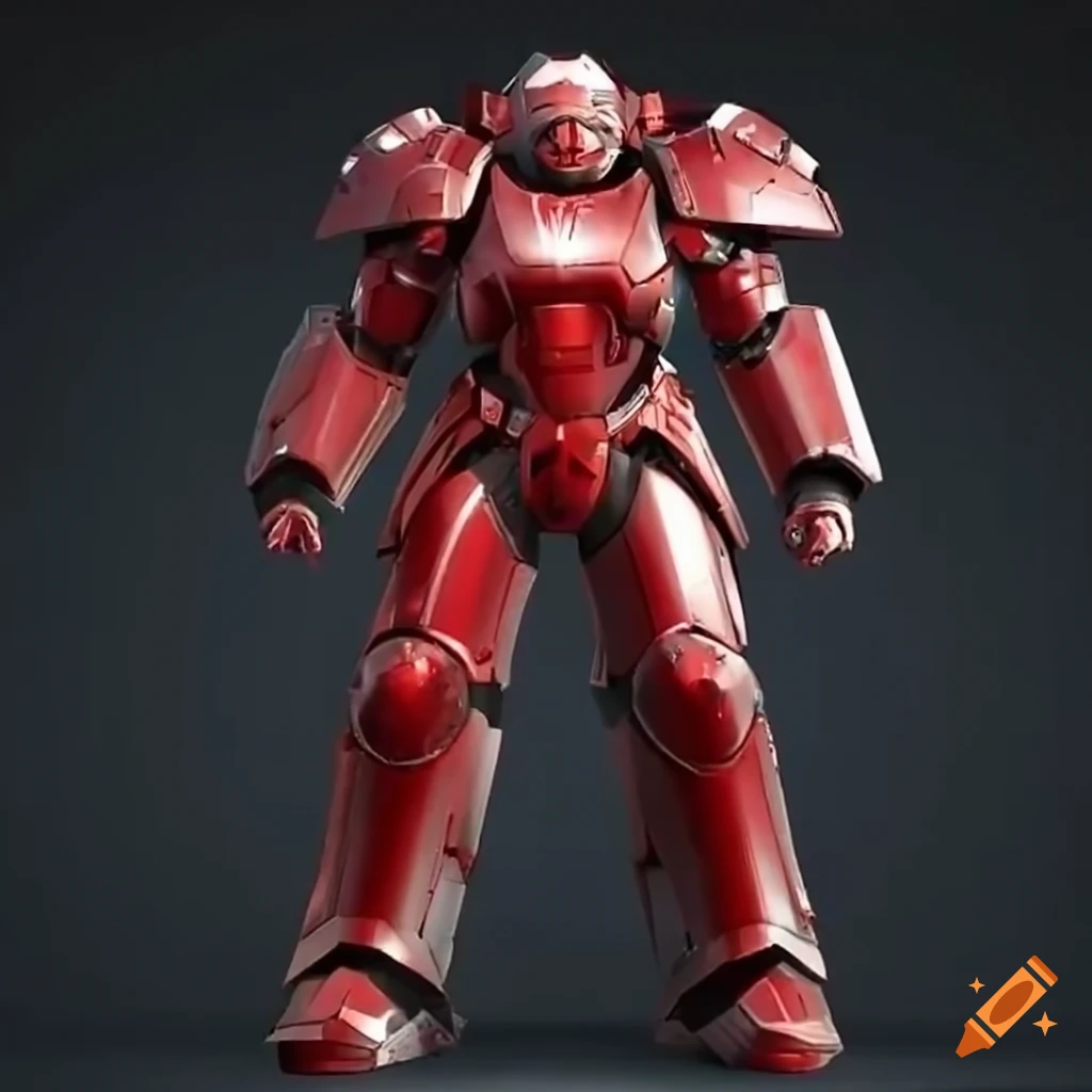 Full body power armor made of red crystals on Craiyon