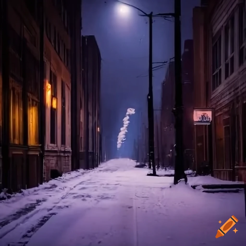 Empty sidewalk in a run-down Chicago neighborhood on a winter night on ...